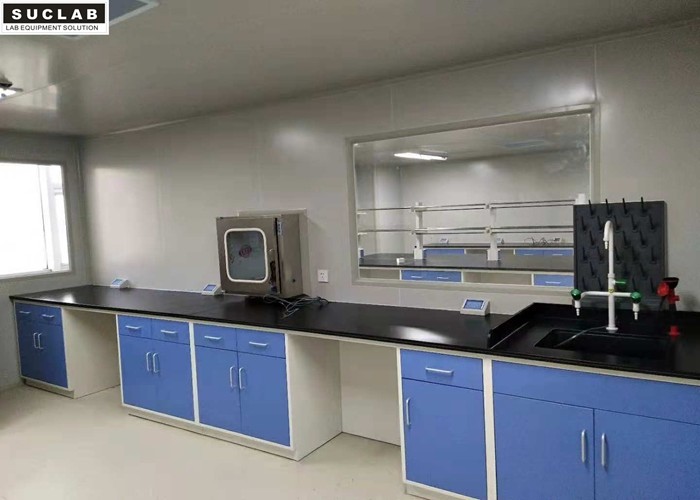 Red Science Lab Workstations With Reagent Shelf And Steel Cabinet